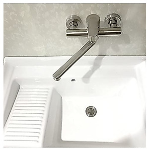 Kitchen Sink Faucet for Bar Farmhouse Commercial, Wall Mounted Hot Cold Kitchen Faucet, 2 Hole Stainless Steel Brushed Bath Tub Faucet with Long Pipe (Silver)