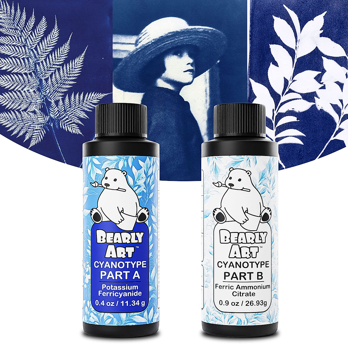 Bearly Art Cyanotype Kit - Sun - Solar Print Set for Photographic Printing on Paper and Fabric - 2 Part Sensitizer - Archival - Creates 32 8"x10" Prints on Paper and 25 on Fabric