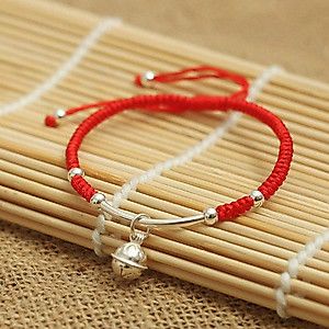 Protection Bracelet for Women and Men Real 925 Sterling Silver Lucky Bell Amulet Red Rope Bracelet Handmade String Adjustable Jewelry Gift Red