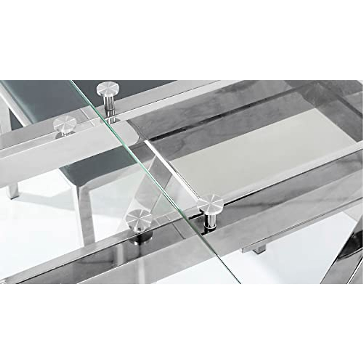 Zuri Furniture Cruz Expandable Modern Dining Table with Clear Glass Top