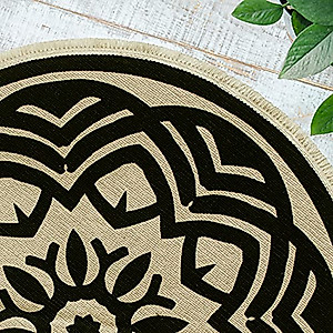 Chardin home Round Farmhouse Rug 3 feet Black & White Mandala | Recycled Cotton Hand Woven Rug, Circle Boho Rug | Perfect for Kitchens, Bathroom, bedrooms, Meditation Mat | Machine Wash