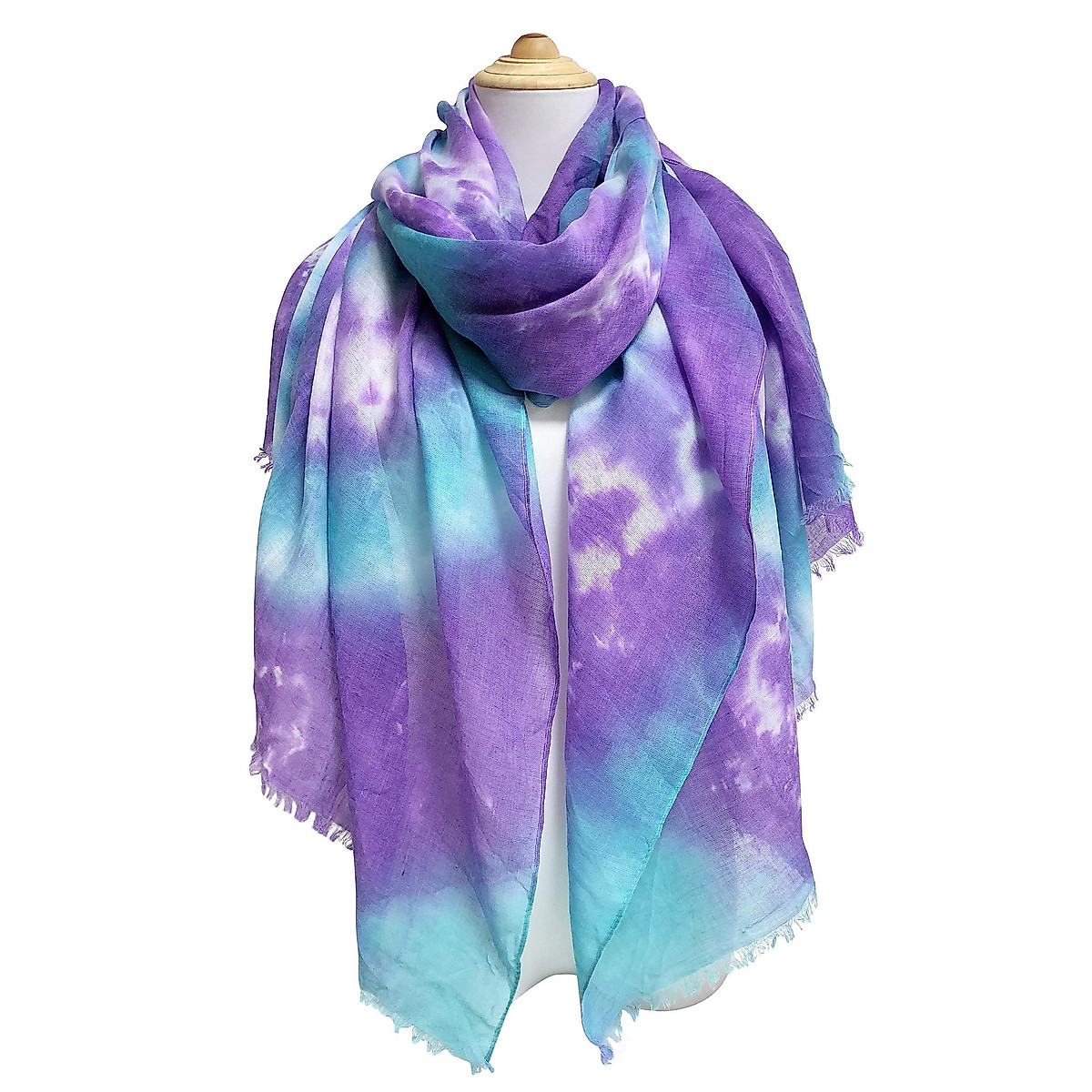 GERINLY Lavender Color Tie Dye Scarf Aesthetic Active Neck Wrap Fashion Shoulder Shawl Natural Hijabs for Vacation (Purple Turquoise)