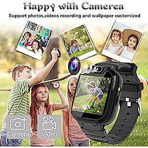 Kids Smart Watch with Camera Games Pedometer Video/Music Player Flashlights Calculator Alarm Clock Children Touch Screen Toy for Boys,Girls Age 4-12(Black)