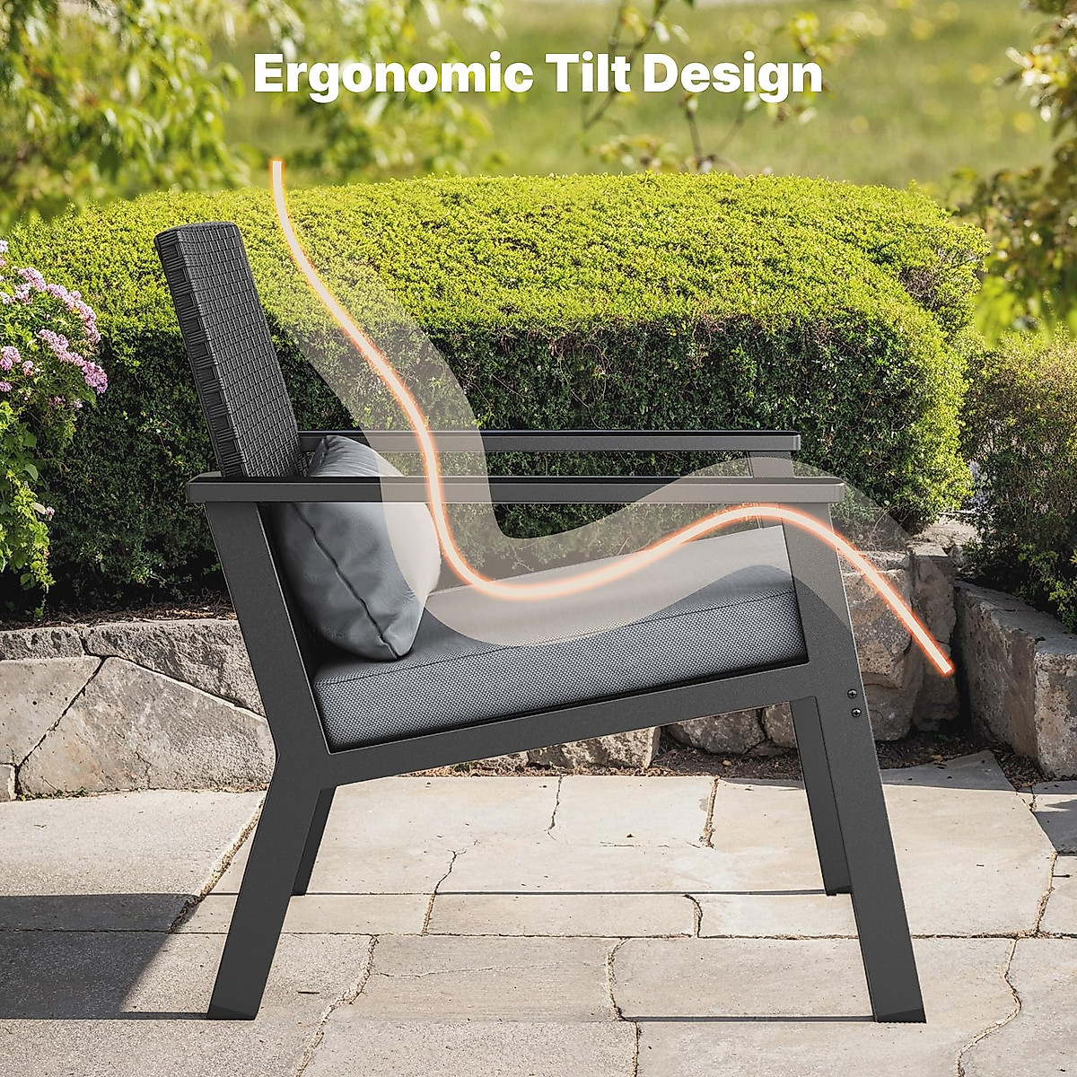 Ahomly Patio Furniture Set,4 Pieces Outdoor Patio Furniture with Deep Seating Cushion,Wicker Patio Conversation Set Balcony Furniture with Table for Backyard,Porch,Gray