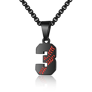 AIAINAGI Baseball Number Necklace for Men 00-99 Athletes Jersey Number Necklace Stainless Steel Chain Baseball Charm Pendant Personalized Baseball Gift for Men（03）