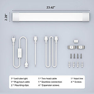Denlead Plug in Light Fixture 2FT, 5000K Linkable Plug-in Utility Shop Light, 18W Light Bar for Room, Overhead Light for Workbench Kitchen Garage, IP66 Waterproof