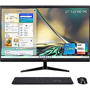 Acer Aspire 27" FHD Premium All-in-One Computer | 12th Gen Intel Core i5-1235U | Intel Iris Xe Graphics | Wireless Mouse & Keyboard | Windows 11 (Black, 16GB RAM | 512GB SSD)