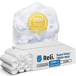 Reli. 6-10 Gallon Trash Bags (1000 Count Bulk) Trash Can Liners - 7 Gallon - 8 Gallon - 10 Gallon Trash Bags - Trash Can Liners / Garbage Bags (6 Gal, 7 Gal, 8 Gal, 10 Gal in Bulk), Clear