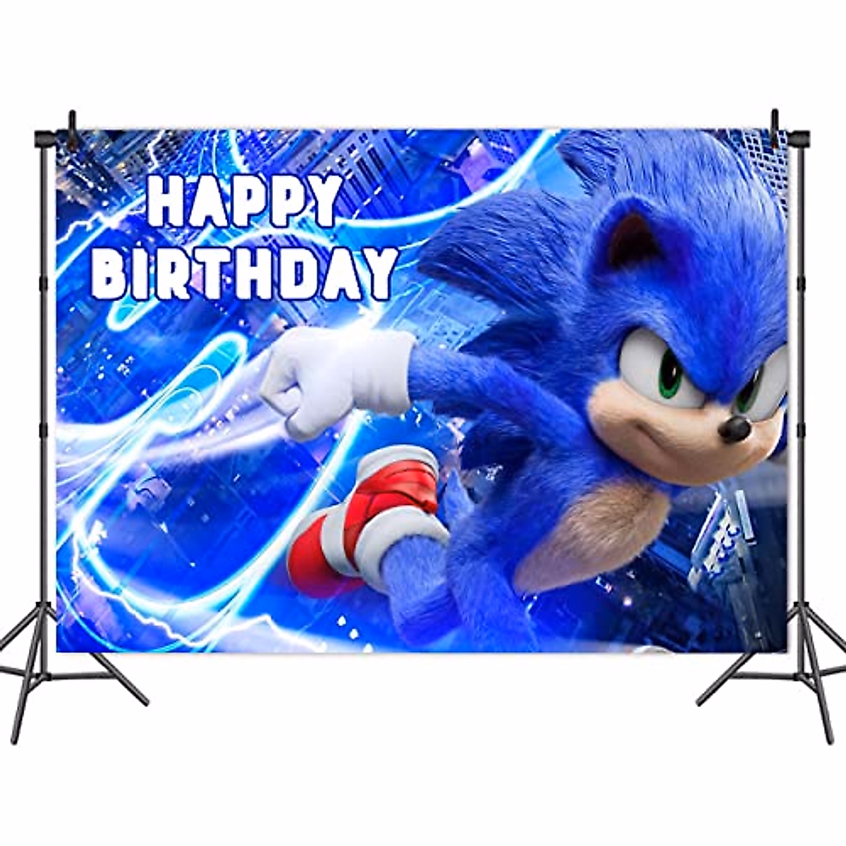 Blue Sonic Hedgehog Happy Birthday Themed Photography Backdrop Sonic Boom Superhero Kids Happy Birthday Party Photo Background Studio Cake Table Banner 5x3ft