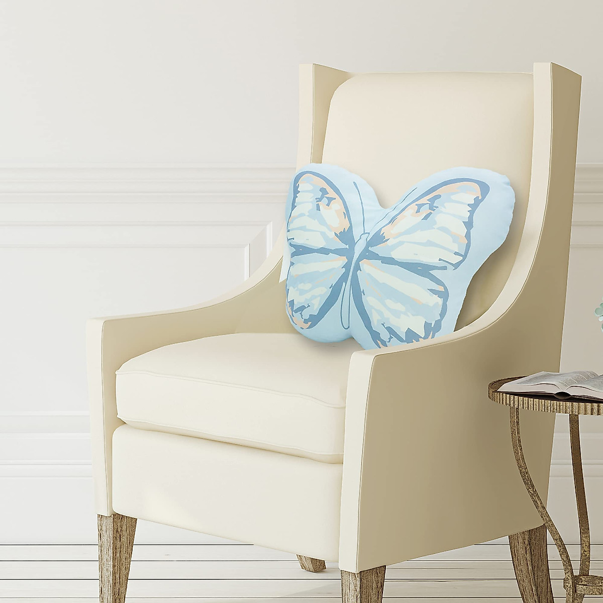 June Garden Decorative Plush Soft Cushion Butterfly Throw Pillow - 16 x 12 Inches - Blue