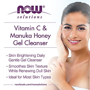 NOW Foods Solutions, Vitamin C and Manuka Honey Gel Cleanser, Brightening System, Promotes Healthy-Looking Skin, 8-Ounce