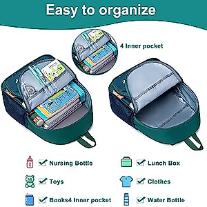 BTOOP Kids Backpack for Preschool Boys Space Kindergarten Bookbag 15 inch Toddler Travel School Bag Fits Age 3-8 (Space cat-Green)