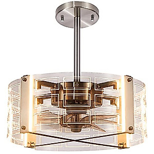 Ceiling Fans with Lights Remote Control, Modern Enclosed Ceiling Fan, Flush Mount Caged Low Profile Ceiling Fan Light Kit with Dimmable LED Light & 6 Speeds Reversible Blades Timing for Living Room