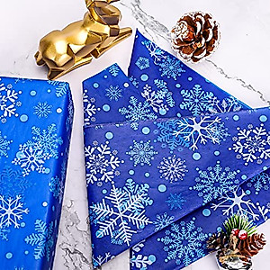 Whaline 100 Sheets Winter Tissue Paper Snowflakes Printed Gift Wrapping Paper Dark Blue White Snow Flakes Xmas Art Tissue Paper for Christmas DIY Crafts Gift Bags Winter Party Decor, 13.8 x 19.7"