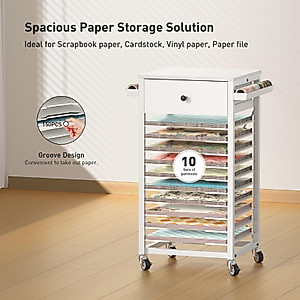 Caydo 12x12 Paper Storage Organizer-10 Tier File Rolling Storage Cart with Drawer Crafting Table Organization Workstation for Craft Room Home