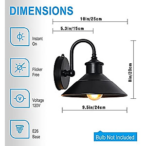 JOESA Dusk to Dawn Classic Outdoor Barn Light Fixture, Outdoor Waterproof and Rust Resistant Gooseneck Barn Lights, E26 Front Porch Lights for House, Garage, Garden