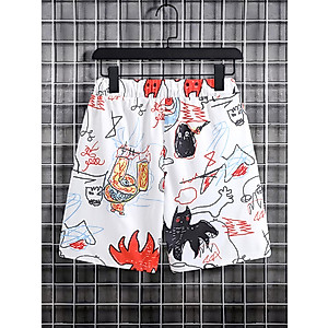 SOLY HUX Men's Cartoon Print Elastic High Waisted Casual Summer Shorts White M