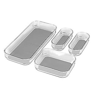 madesmart 4-Piece Clear Bin Pack | Light Grey | Clear Soft Grip Collection| Soft-grip Lining | Non-slip Feet | BPA-free