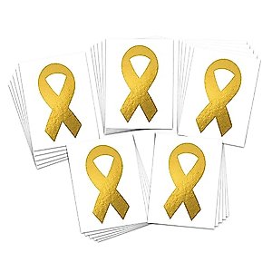 FashionTats Gold Ribbon Childhood Cancer Temporary Tattoos | Pack of 25 | Skin Safe | MADE IN THE USA | Removable