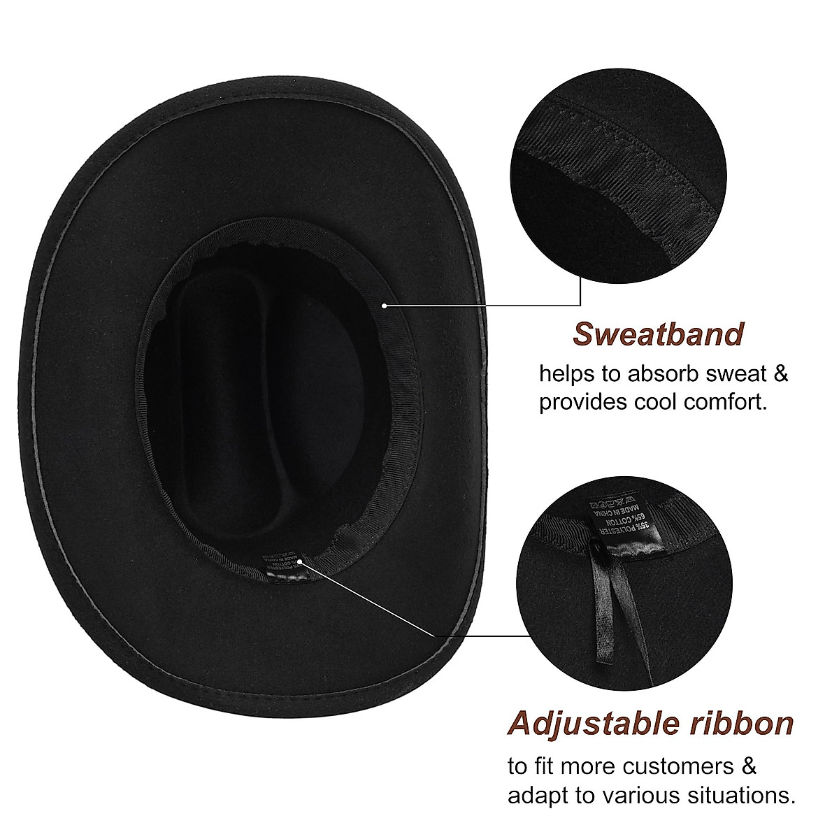 Classic Felt Wide Brim Western Cowboy & Cowgirl Hat with Buckle for Women and Men(Size:M)