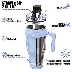 Sursip 40oz Insulated Tumbler with Handle and Flip Straw,Stainless Steel Travel Mug 2 in 1 Straw Lid-Leak Proof Keeps Drinks Cold for 24 Hours-Sweat Proof,Fit in Cup Holder-Dark green