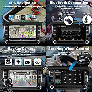 【2+32GB】 Android Car Stereo for VW Passat Golf Polo Jetta Radio, Hikity 7'' Touch Screen in Dash GPS Navigation Bluetooth Car Audio Receiver Support WiFi Mirror Link FM Radio SWC+ Backup Camera