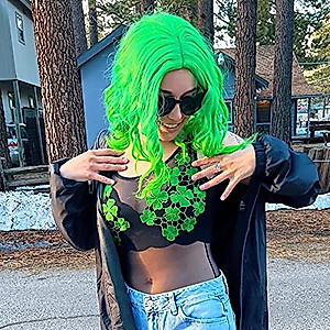 Ruina Green Wigs for Women 14'' Short Curly Wavy Bob Wig Colorful Synthetic Wig, Cute Hair Wigs for St Patricks Day Party Halloween R019GR