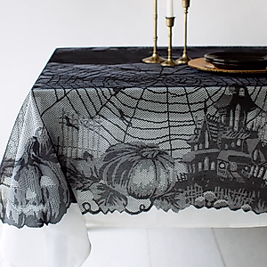 Benson Mills Halloween Fabric Tablecloth, Halloween Table Cloth for Dinners and Parties (Spooky Spirits Web Lace, 60" x 104" Rectangular)