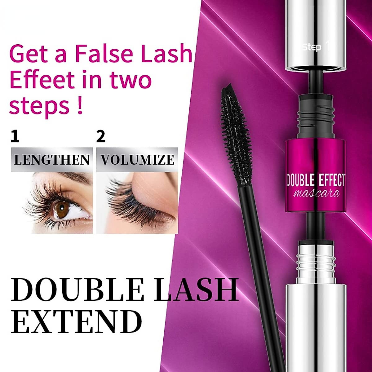 2 in 1 Lash Mascara - 4D Lashes Mascara with black Mascara for 5x Longer Waterproof Wear lasting No Clumping Superstrong (1-1PCS)