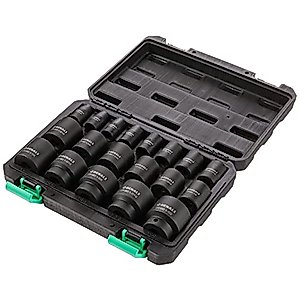 Amazon Brand - Denali 19-Piece 1/2-Inch Drive 6 Point Shallow Impact Socket Set, SAE Size With Carrying Case, 10.2" x 8.5" x 2.4"