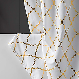 FINECITY White Shower Curtain Gold Moroccan Pattern with 12 Hooks Included, 72 x 72 Inch, 1 Panel