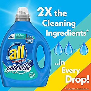 all with stainlifters Odor Lifter, Laundry Detergent Liquid, 2X Concentrated, Tackles Tough Odors for Super Sporty Families, 90 Loads