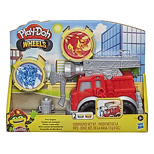 Play-Doh Wheels Fire Engine Playset with 2 Non-Toxic Modeling Compound Cans Including Water and Fire Colors, Firetruck Toy for Kids 3 and Up