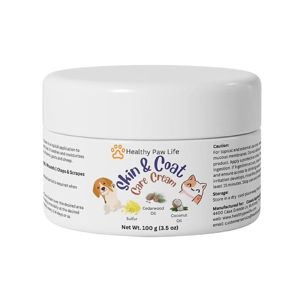 Skin and Coat Care Ointment for Pets - Itchy or Dry Skin, Wounds, Hot Spots – Sulfur, Cedarwood Oil, Coconut Oil – Preventive, Protective and, Soothing Ointment - Dogs, Cats, Puppies, Kittens (2 oz)