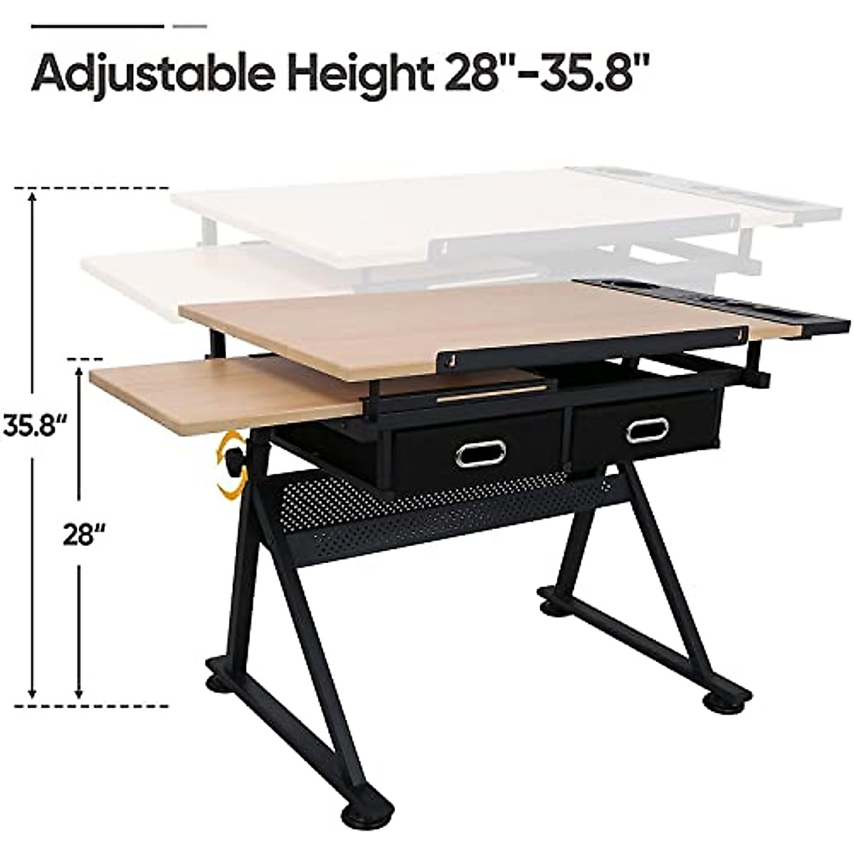 Smartxchoices Drafting Table Drawing Desk Reclining Tiltable Tabletop Bundle Set with Stool and 2 Storage Drawers Art Writing Reading Workstation for Office and Home