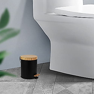 SIDIANBAN Mini Trash Can with Lid Soft Close, 0.8 Gallon Bathroom Step Wastebasket, Garbage Container Bin with Inner Bucket for Bedroom, Office, Anti-Fingerprint Matt Finish (0.8Gal/3L, Black)