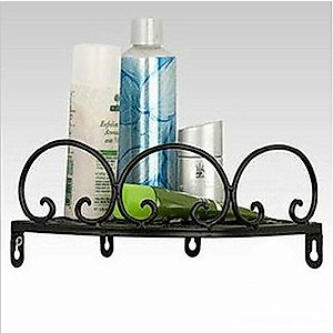 Garden Style Wrought Iron Corner Shelf Triangle Bathroom Shelves (Black)