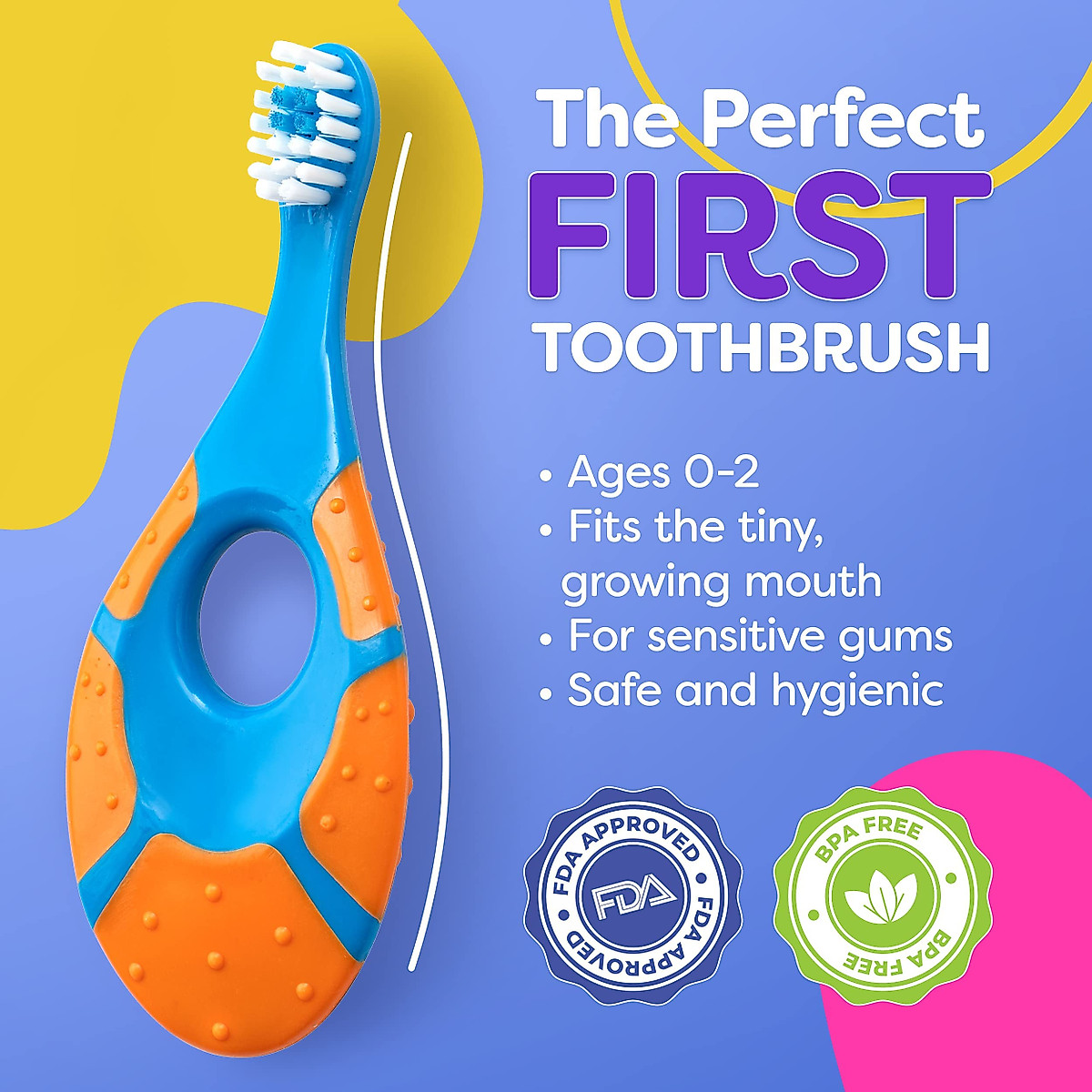 Trueocity Baby Toddler Toothbrush 4 Pack, Soft Bristles, Teething Finger Handle Toothbrushes for 0-2 Years - Training First Set (Blue, Green, Orange) - BPA Free