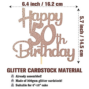 Sotpot Happy 50th Birthday Cake Topper Rose Gold Glitter 50th Cake Toppers 50 Birthday Cake Decorations Cheers to 50 Fabulous Party Cake Picks - 1 Pack