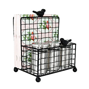 OwlGift Metal Salt & Pepper Holder, Upright Napkin Holder w/Top Cast Iron Bird, Freestanding Condiments Storage Organizer, Napkin Caddy for Tabletop, Office, Restaurant, Dinning Table – Black