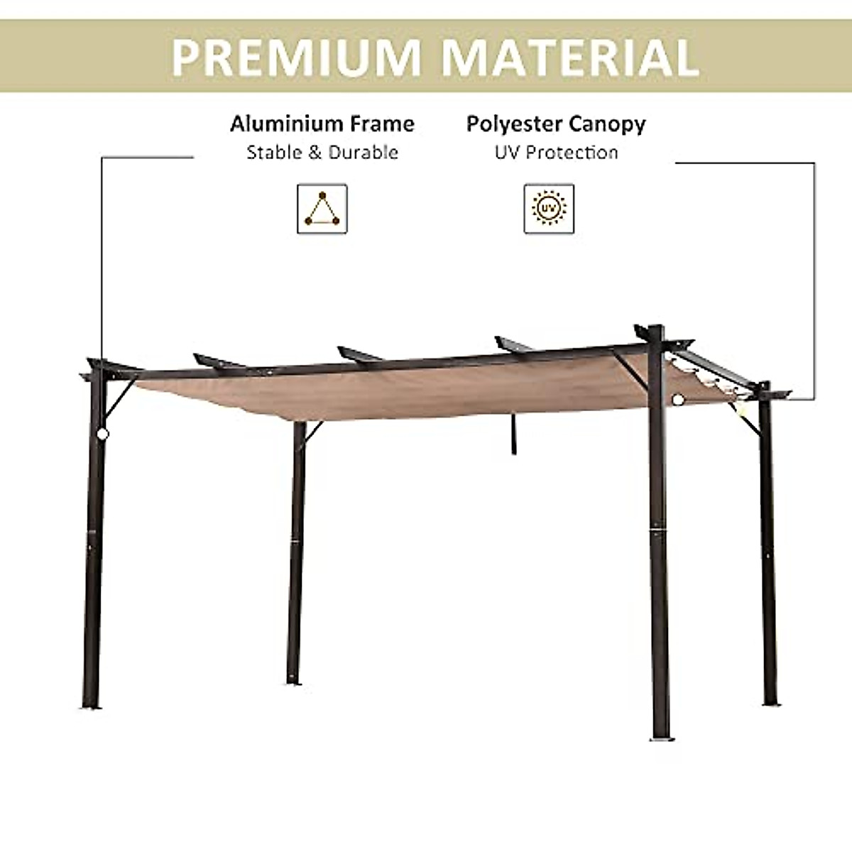 Outsunny 10' x 13' Outdoor Retractable Pergola Canopy, Aluminum Patio Pergola, Backyard Shade Shelter for Porch Party, Garden, Grill Gazebo - Brown