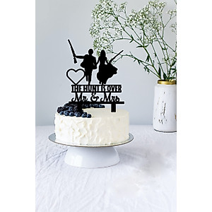 The Hunt is Over Wedding Cake Topper - Groom and Bride With Rifle Funny Wedding Cake Topper, Mr and Mrs Wedding Cake Topper
