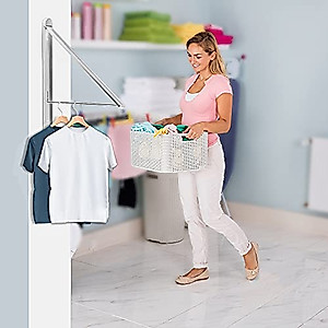 SunEegral Clothes Drying Rack Wall Mounted Laundry Dryer Room,Foldable Retractable Hanging Drying Rod Ultrathin Small Collapsible for Efficient Space Saving,65Ibs Capacity