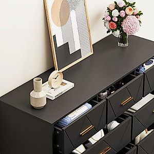 RESOM 7 Drawers Dresser for Bedroom, Black Dresser with Golden Legs & Handles, Wooden Chest of Drawer, Modern Dresser for Living Room, Hallway