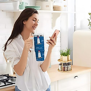 RPLIFE Whimsical Sweet Lighthouse Blue Coffee Tumbler with Handle, Stainless Steel Coffee Tumbler, Cups with Lids