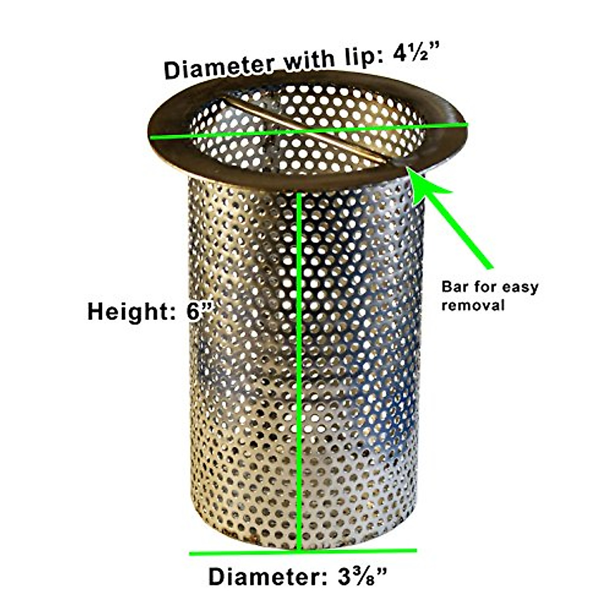 4" Commercial Floor Drain Strainer, 6" Tall, Perforated Stainless Steel