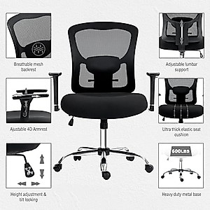 Big and Tall Office Chair 600lbs, Ergonomic Computer Desk Chair for Heavy People with 4D Adjustable Armrest and Lumbar Support, Heavy Duty Metal Base Mesh Chair with Wide Seat for Home Office