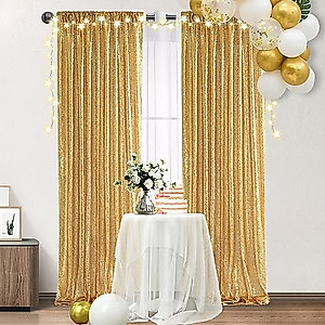 SquarePie Sequin Backdrop Curtain Gold 2FT x 8FT 2 Pcs Satin Backing Sparkly Wedding Party Background
