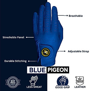 PIGEON WEDGE Leather Golf Glove Men for Right Handed Golfers, Lambskin Leather, Comfortable Design, Maximum Grip, All Weather Golfing Glove, Worn On Left Hand