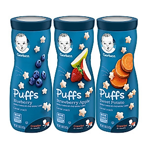 Gerber Graduates Puffs Cereal Snack Variety Pack - Blueberry, Strawberry-Apple, Sweet Potato 1.48 Ounce (Variety Pack of 3)